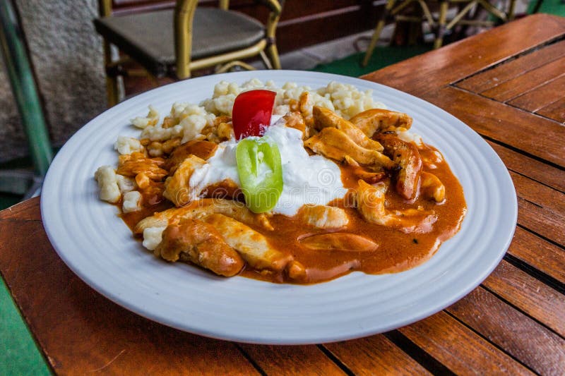 Authentic Hungarian Dish - Perkelt with Galuska Dumplin Stock Image ...