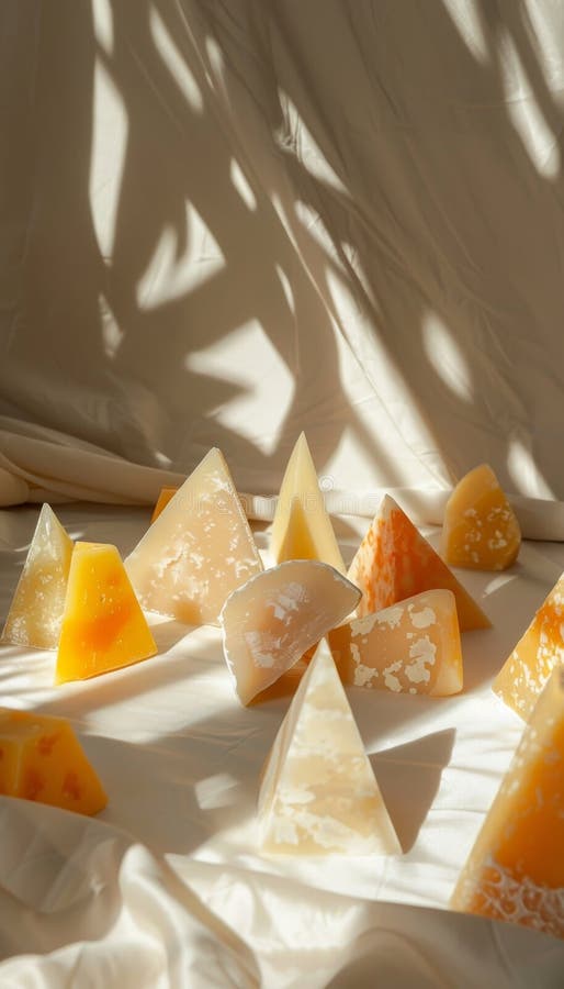 Authentic Image of Diverse Triangular Cheese Chunks Showcased on a ...