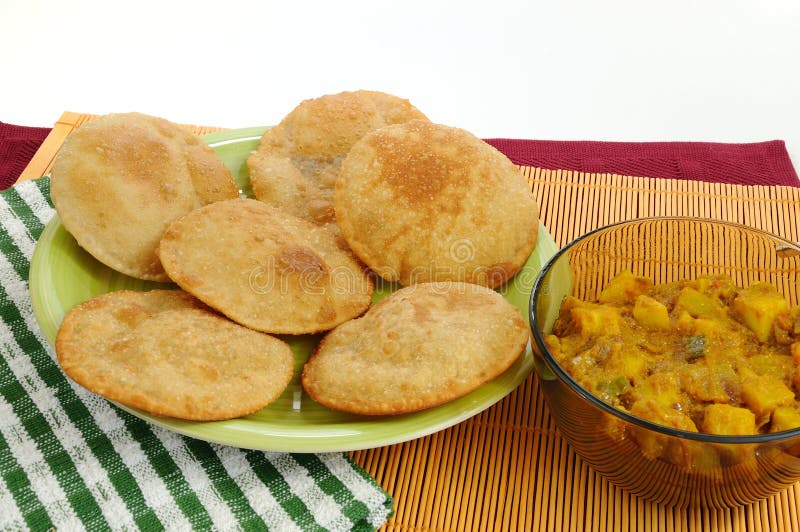 Authentic Indian Poori Bhaji Dish Stock Image - Image of leaves ...