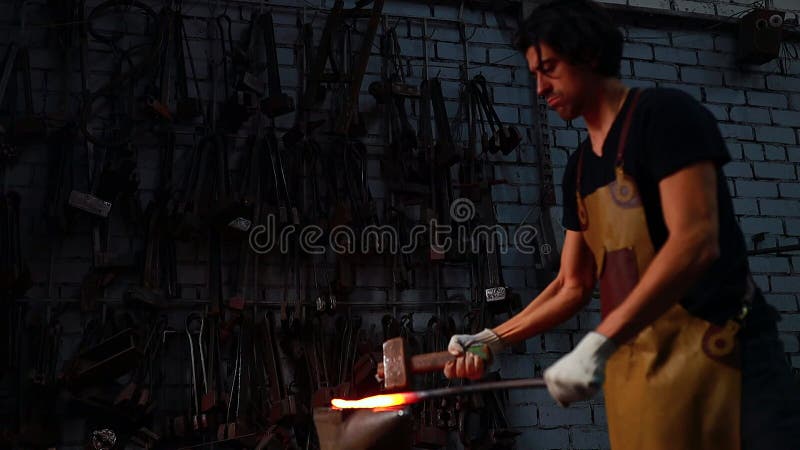 Authentic Italian Brunette Man Blacksmith Working in the Workshop Stock ...