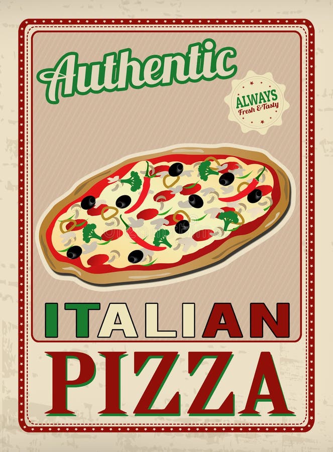 Authentic Italian Pizza Retro Poster Stock Vector - Illustration of ...