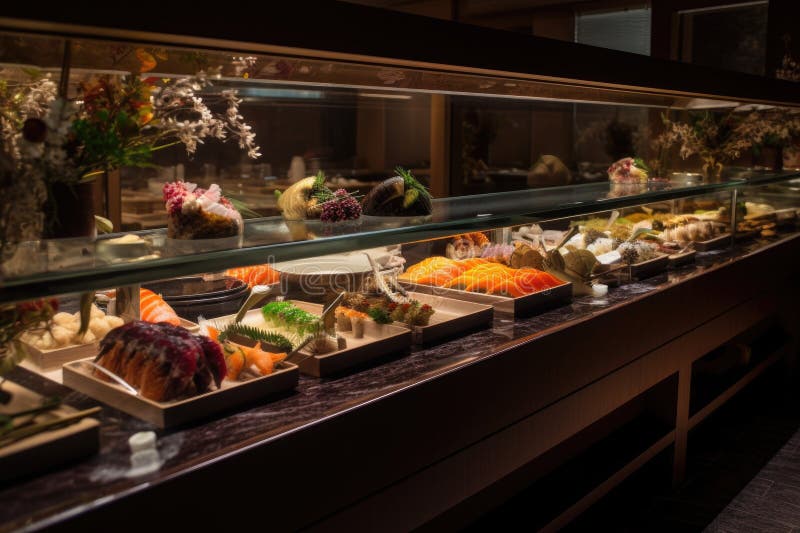 Authentic Japanese Restaurant, with Sushi and Sashimi on Display Stock ...