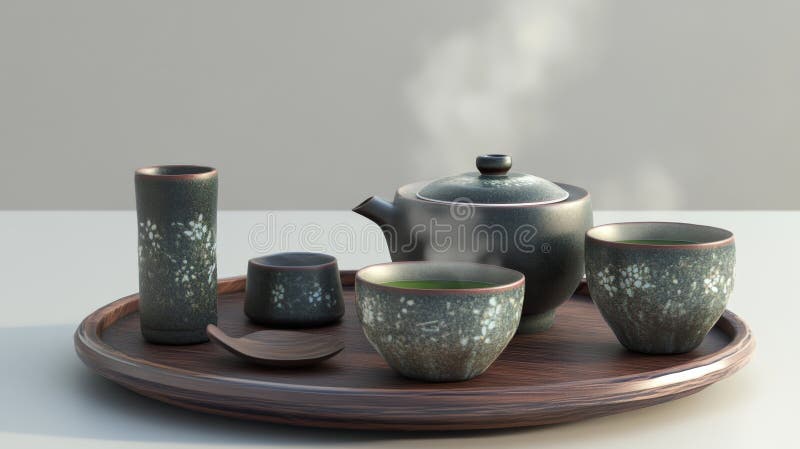 Authentic Japanese Tea Set Displaying Steaming Green Tea and Elegant ...