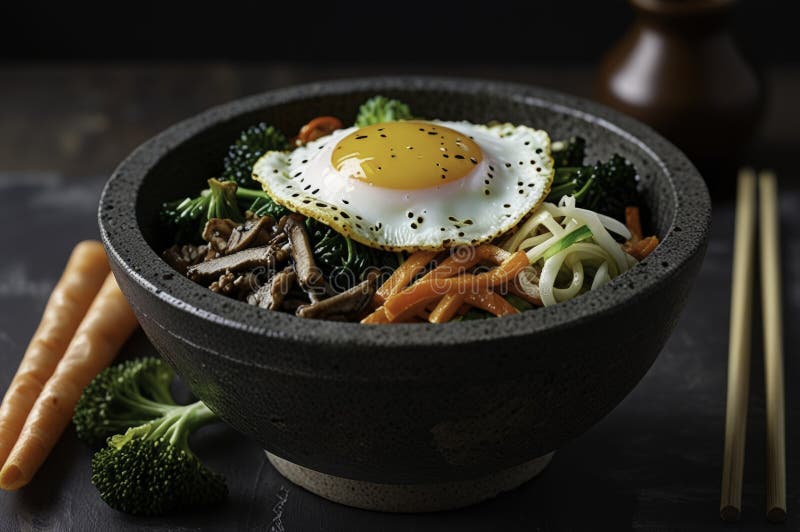 Authentic Korean Bibimbap with Fried Egg Generative Ai Stock ...