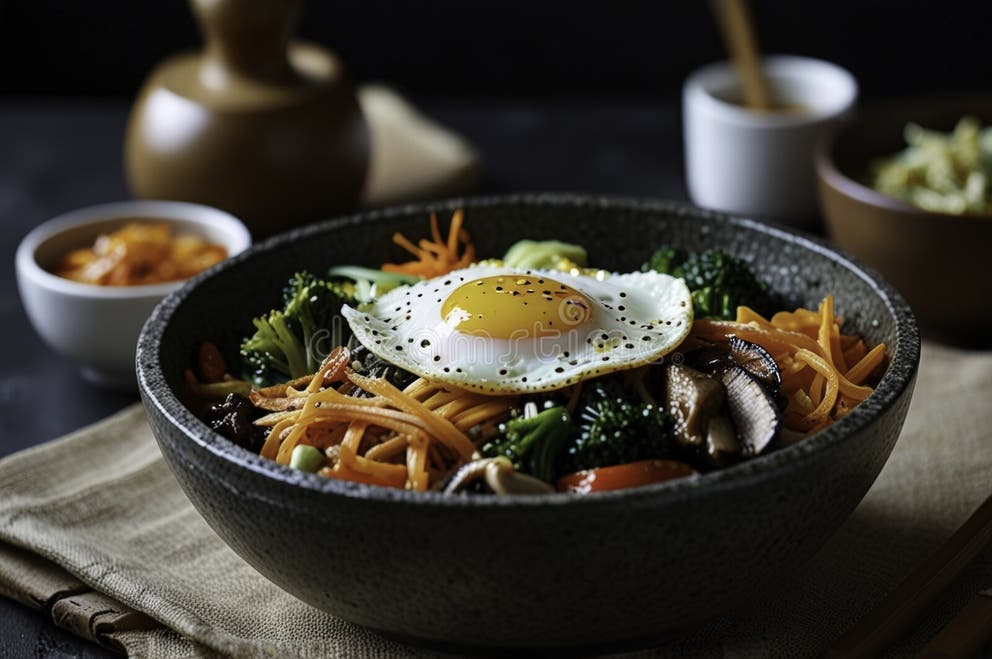 Authentic Korean Bibimbap with Fried Egg Generative Ai Stock ...
