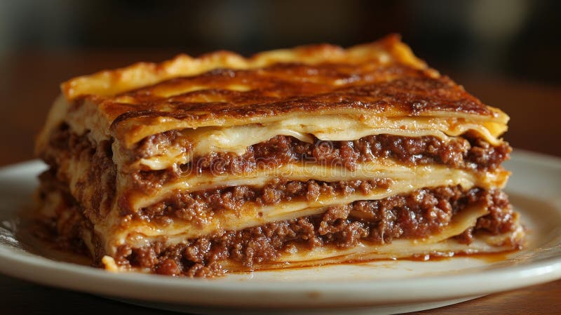 Authentic Lasagna Portion with Layers of Pasta, Meat Sauce, and Melted Cheese Ready To Enjoy ...