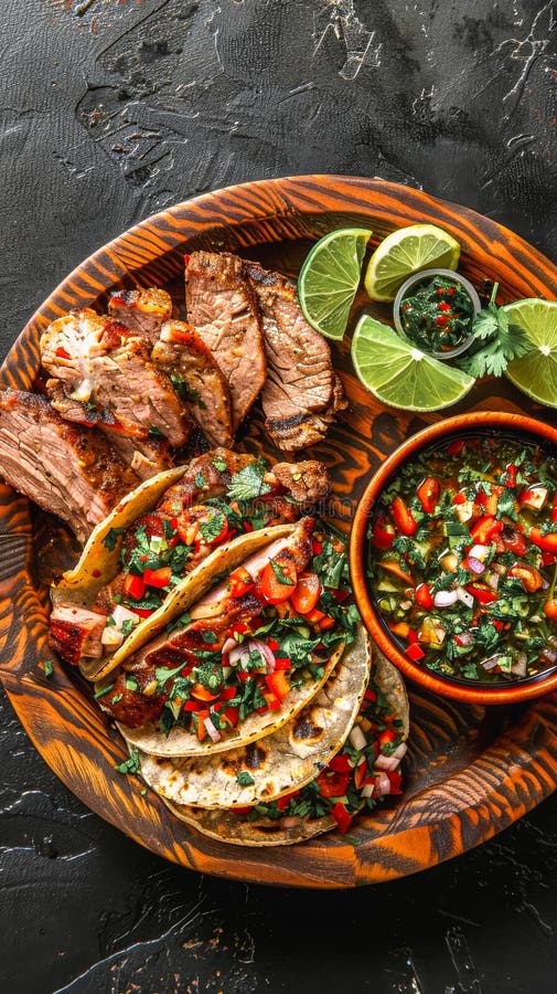 Authentic Mexican Street Tacos with Fresh Ingredients on Rustic Plate ...