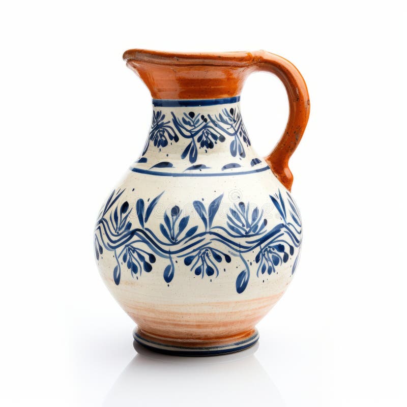 Authentic Mexican Style Pitcher with Orange and Blue Pattern Stock ...