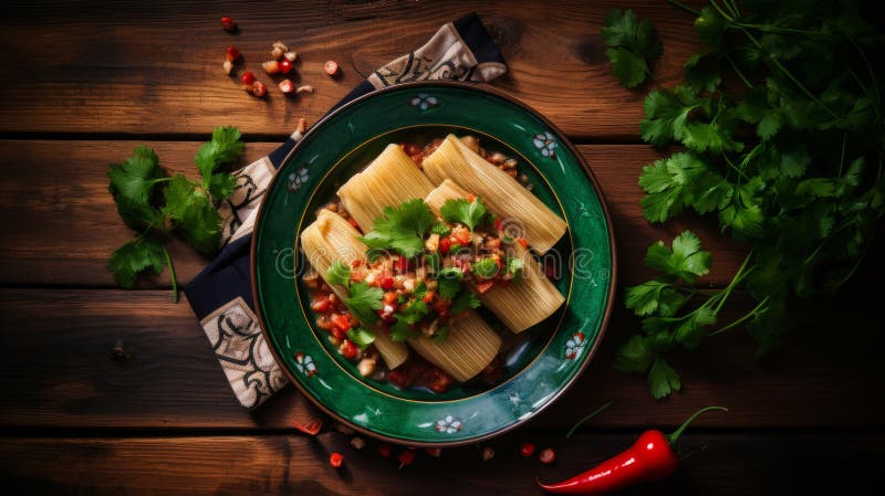 Authentic Mexican Tamales Served on a Plate, Top View, Minimalistic ...
