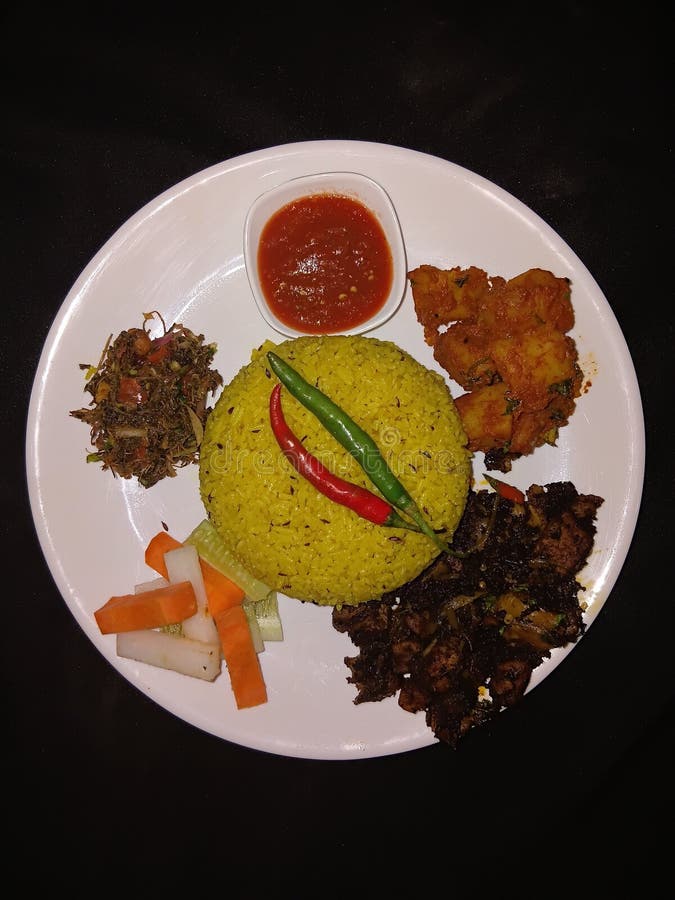 Authentic Nepali Food Chamre Rice with Yangben. Stock Image - Image of ...