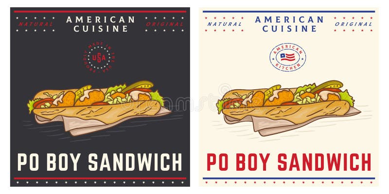 Authentic New Orleans Shrimp Po Boy Sandwich Stock Vector ...