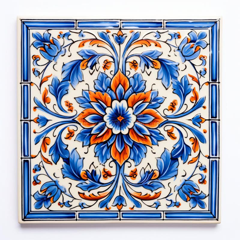 Authentic Persian Handmade Tile Design on White Background Stock ...