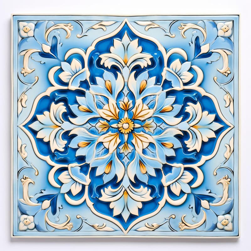 Authentic Persian Handmade Tile Design on White Background Stock ...