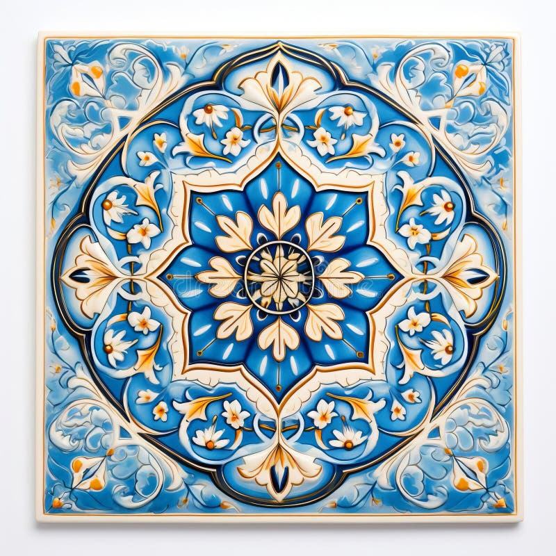 Authentic Persian Handmade Tile on White Isolated Background Stock ...