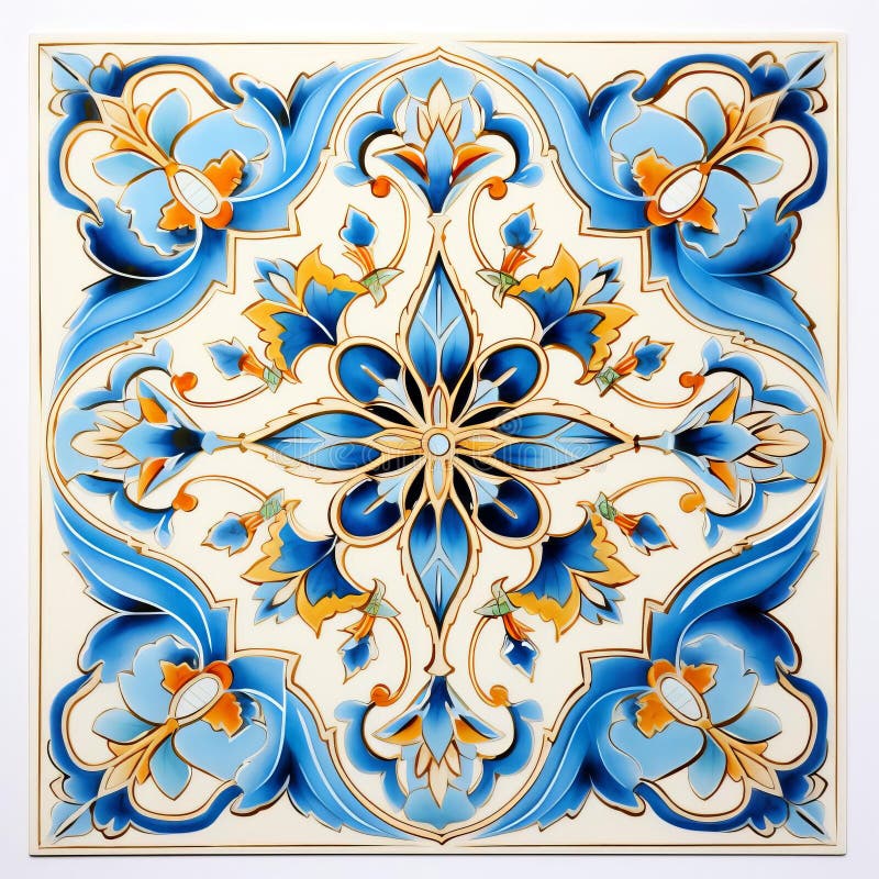 Authentic Persian Handmade Tile on White Isolated Background Stock ...