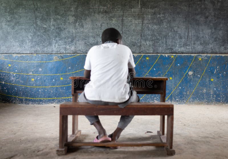 Authentic Poor Shool Classroom with Good Boys Studying Stock Photo ...