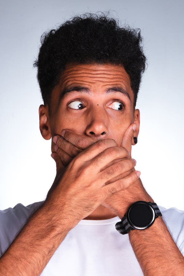 Authentic Portrait - Handsome Black Man Making Expressions with White ...