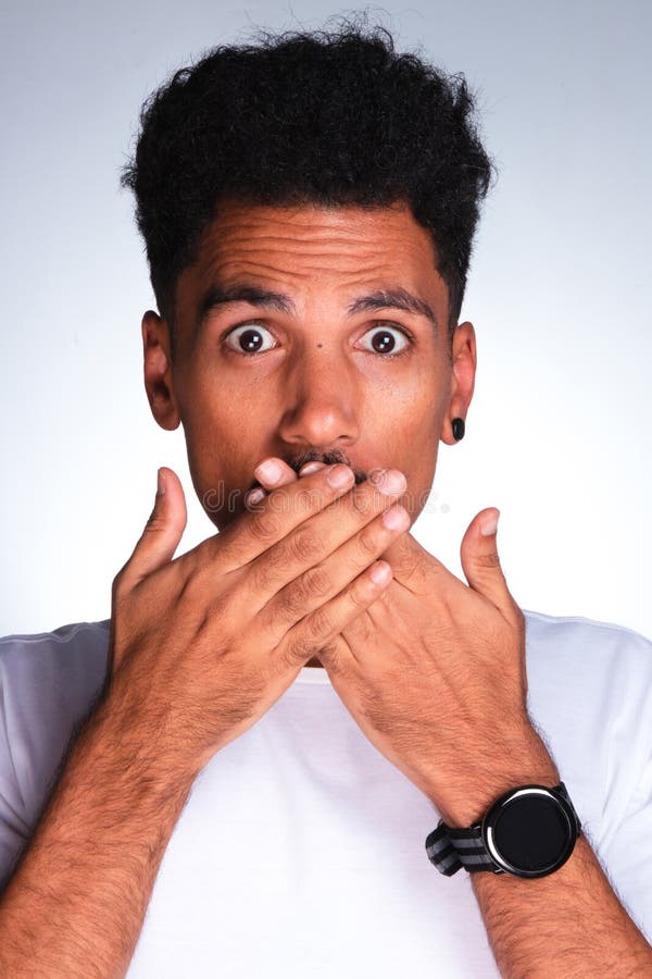 Authentic Portrait - Handsome Black Man Making Expressions with White ...