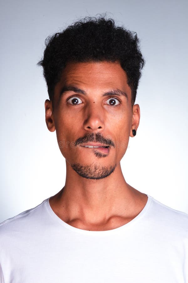 Authentic Portrait - Handsome Black Man Making Expressions with White ...