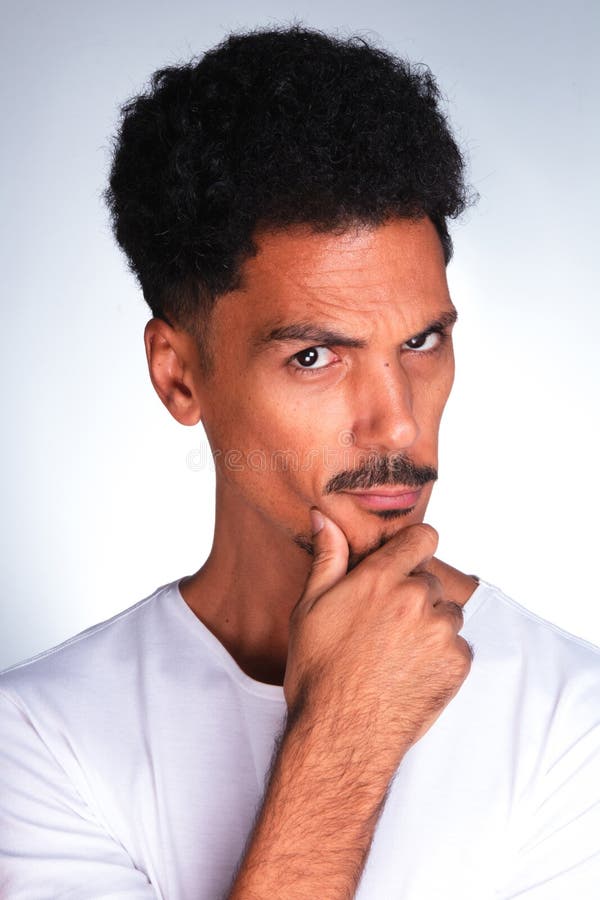 Authentic Portrait - Handsome Black Man Making Expressions with White ...
