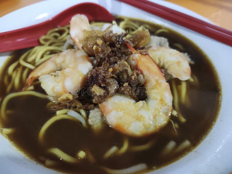 Authentic Prawn Mee or Noodle with Shrimps Stock Photo - Image of lunch ...