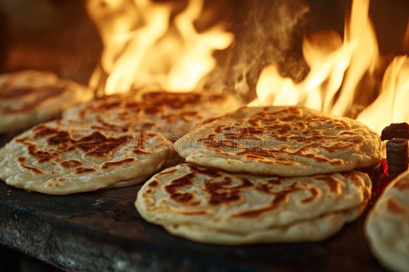 The Authentic Preparation Method of Cooking Traditional Flatbread Over ...