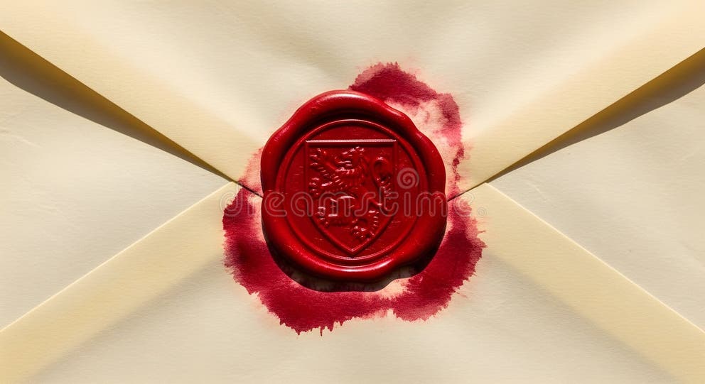 Authentic Red Wax Seal with Embossed Crest on a Cream-colored Envelope, Symbolizing Trust and ...