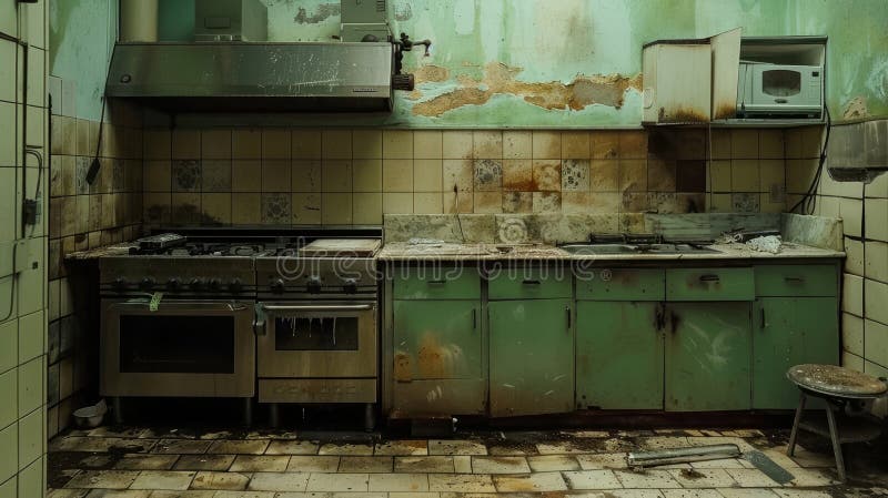 Authentic Representation of a Neglected Kitchen with Greasy Walls and ...