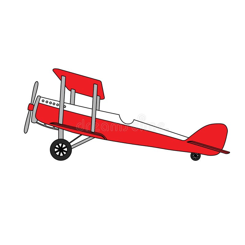 Vintage Plane Cartoon Blue Cloudy Sky Vintage Red Airplane With A