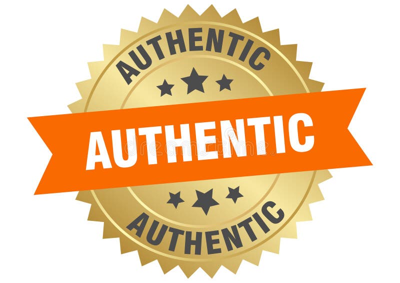 Authentic. Authentic Round Orange and Gold Label Isolated on ...