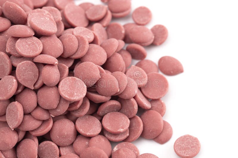 Authentic Ruby Chocolate Drops on a White Background Stock Photo ...