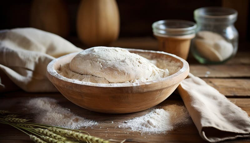 Authentic and Rustic Charm of Artisan Bread Making in a Wooden Bowl and ...