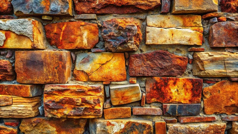 Authentic Rustic RustColored Stone Wall Texture Background a Grunge ...