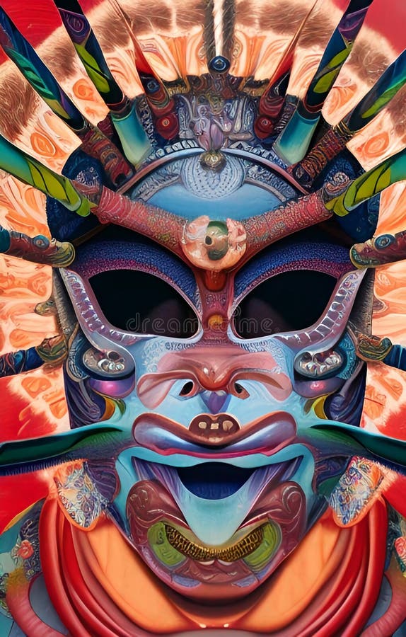 Authentic Samurai Combat Mask Close-up. Stock Illustration ...