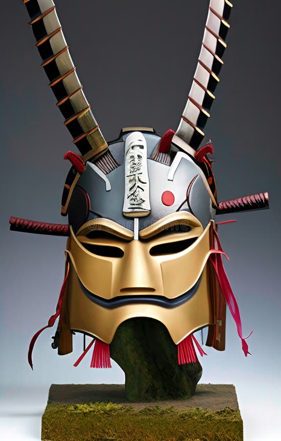 Authentic Samurai Combat Mask Close-up. Stock Illustration ...