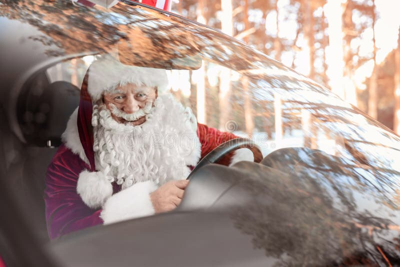 Authentic Santa Claus in Car Stock Image - Image of season, beard ...