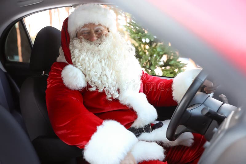 Authentic Santa Claus Driving Car Stock Photo - Image of male, person ...