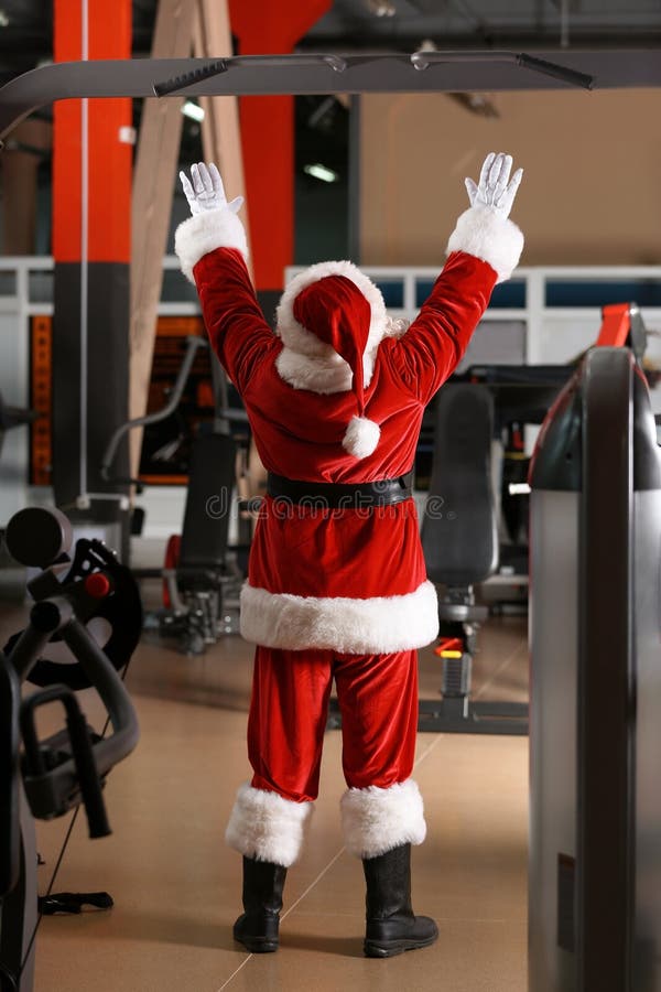 Authentic Santa Claus Training in Gym Stock Image - Image of christmas ...