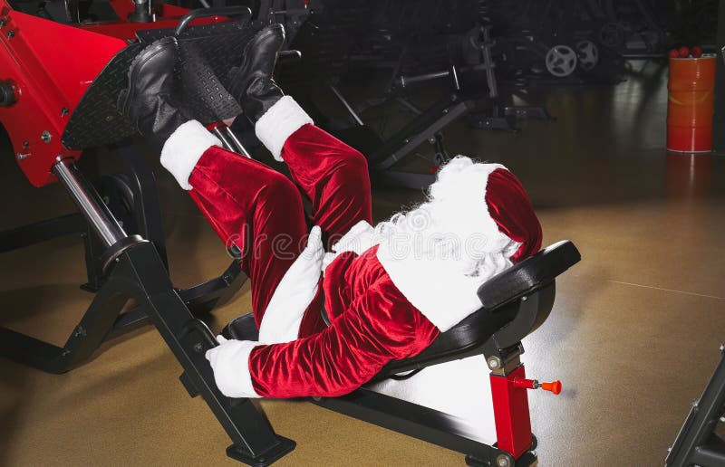 Authentic Santa Claus Training in Gym Stock Photo - Image of merry ...