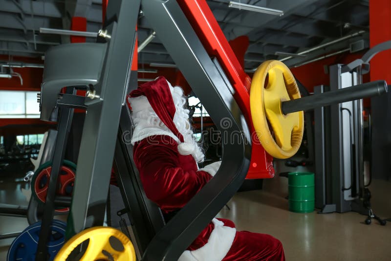Authentic Santa Claus Training in Gym Stock Image - Image of december ...