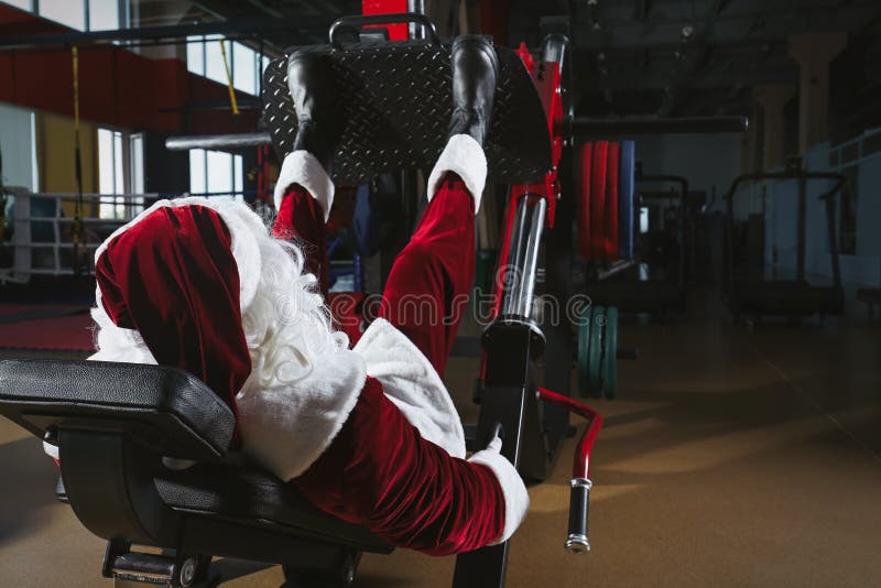 Authentic Santa Claus Training in Gym Stock Photo - Image of person ...