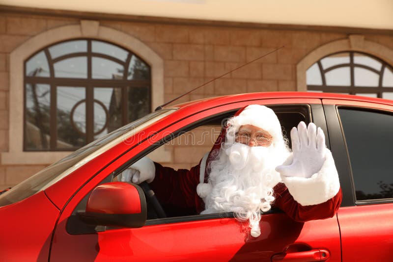 Santa Driving Convertible at Airport Terminal Stock Photo - Image of ...