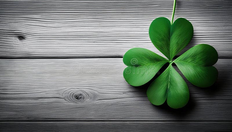 Authentic Shamrock Four Leaf Clover on Gray Wooden Background Stock ...