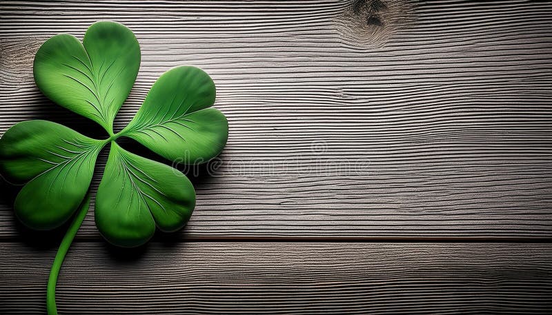 Authentic Shamrock Four Leaf Clover on Gray Wooden Background Stock ...
