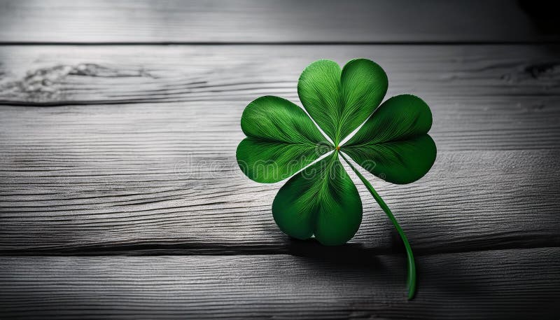 Authentic Shamrock Four Leaf Clover on Gray Wooden Background Stock ...