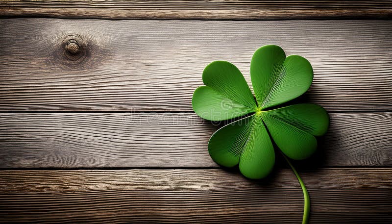 Authentic Shamrock Four Leaf Clover on Gray Wooden Background Stock ...