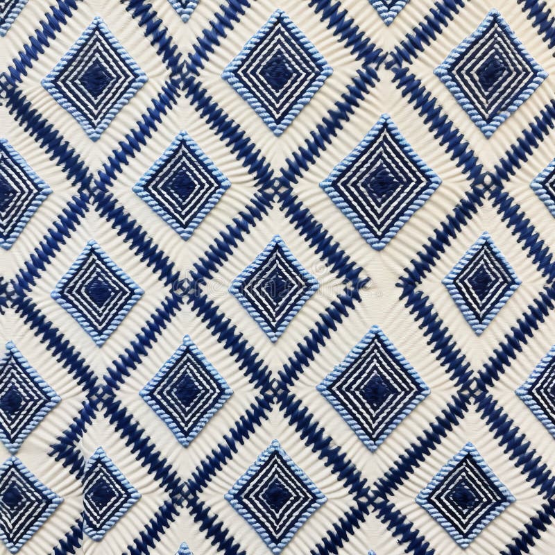 Authentic Shibori Inspired Blue and White Diamond Pattern Fabric Stock ...