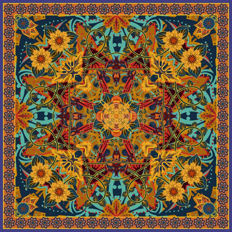 Authentic Silk Neck Scarf or Kerchief Square Pattern Design in Eastern ...