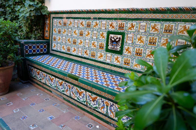 Authentic Spanish Bench Decorated with Ceramic Tiles Outside in the ...