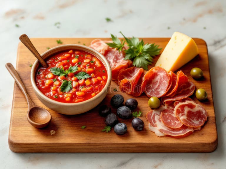 Authentic Spanish Tapas Selection on a Rustic Wooden Board Stock ...